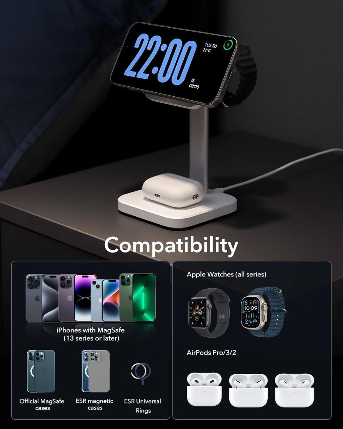 ᐉ Купить Док-станция ESR Qi2 15W 3-in-1 Wireless Charging Station (HaloLock) - White по цене 【2 ...